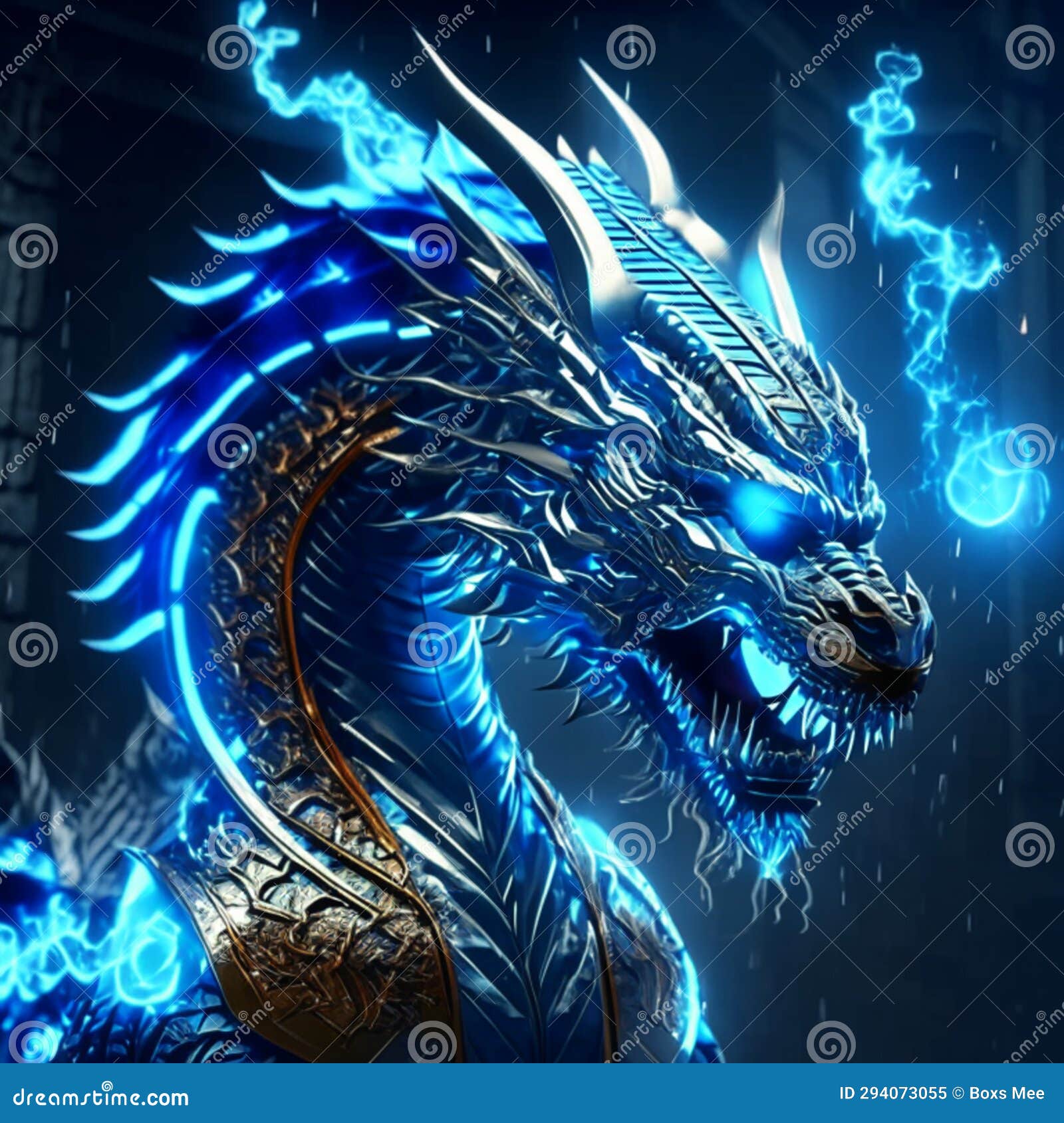 3d Rendering of Blue Dragon in Abstract Technology Background with ...