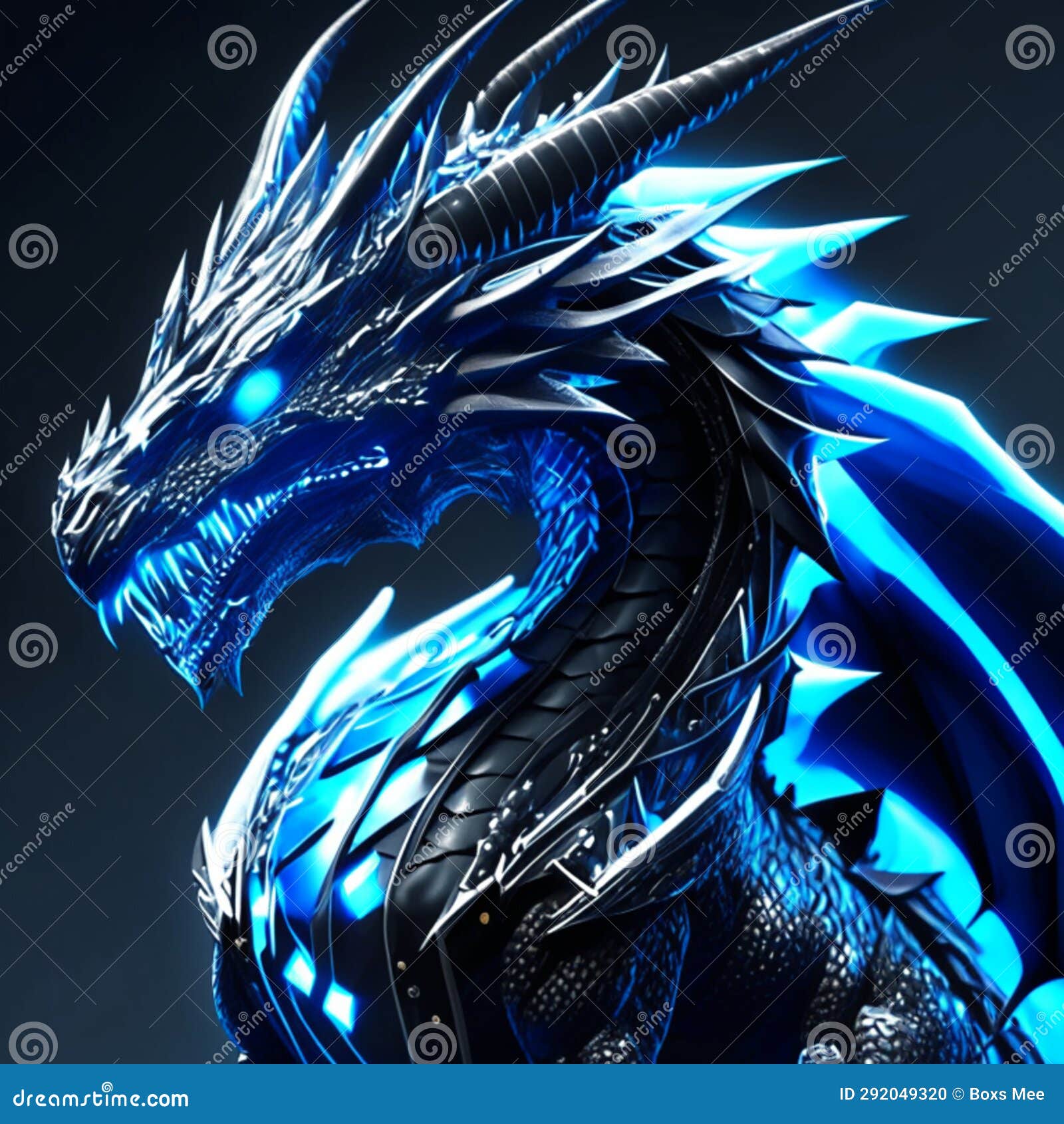 3d Rendering of a Blue Dragon Isolated on Black Background with Some ...