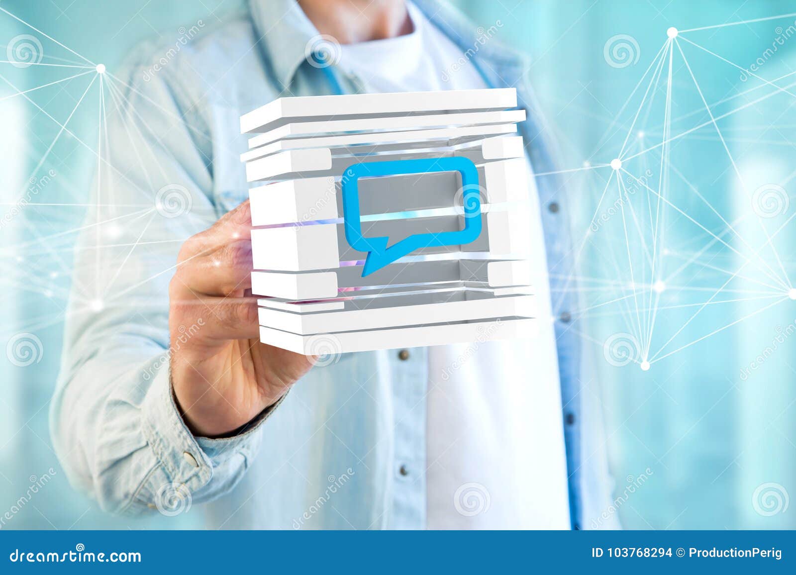 3D Rendering Blue Email Symbol Displayed in a Sliced Cube Stock Photo ...