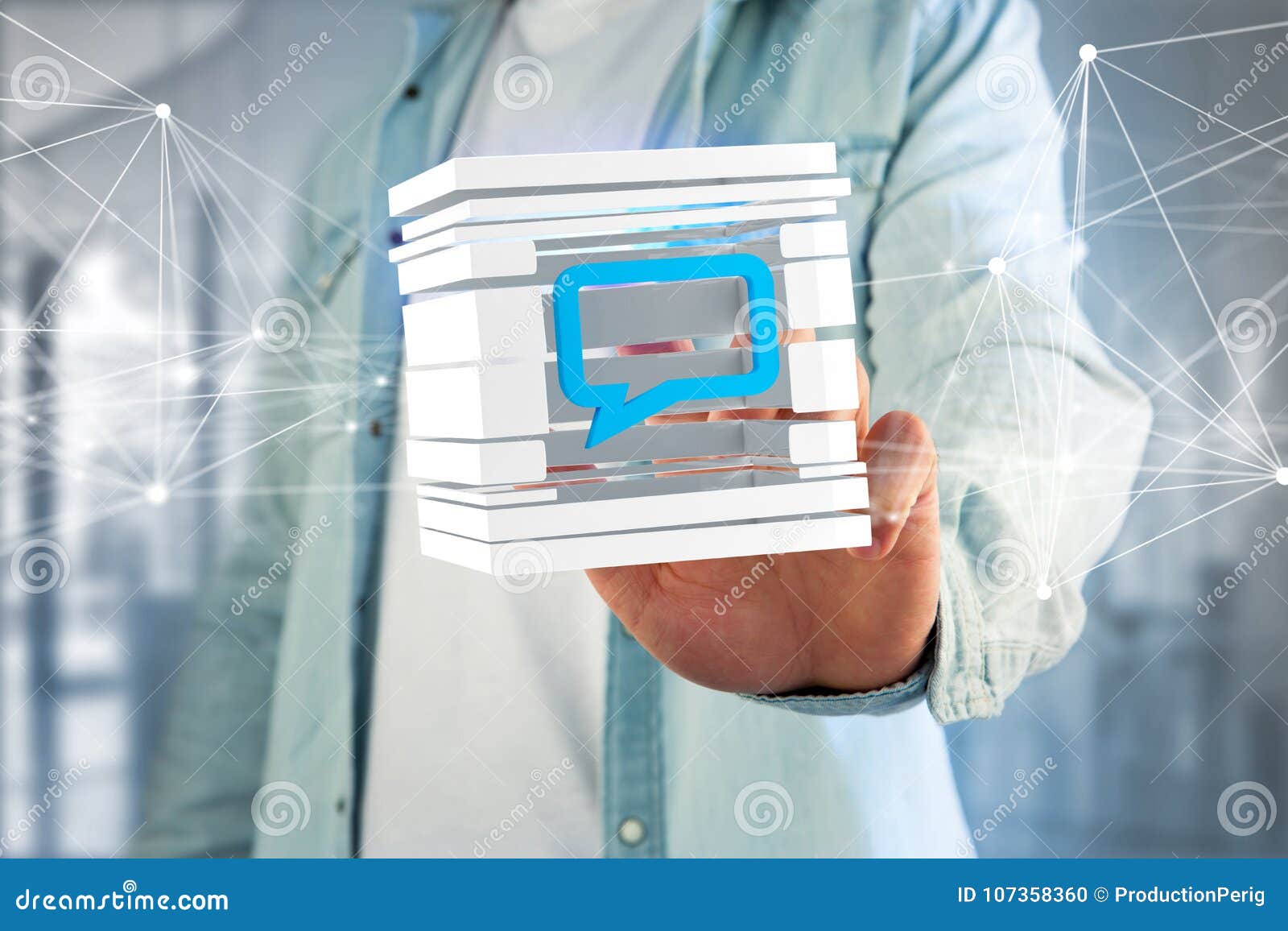 3D Rendering Blue Email Symbol Displayed in a Sliced Cube Stock Photo ...