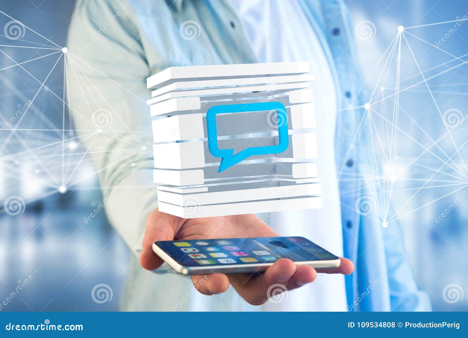 3D Rendering Blue Email Symbol Displayed in a Sliced Cube Stock Photo ...