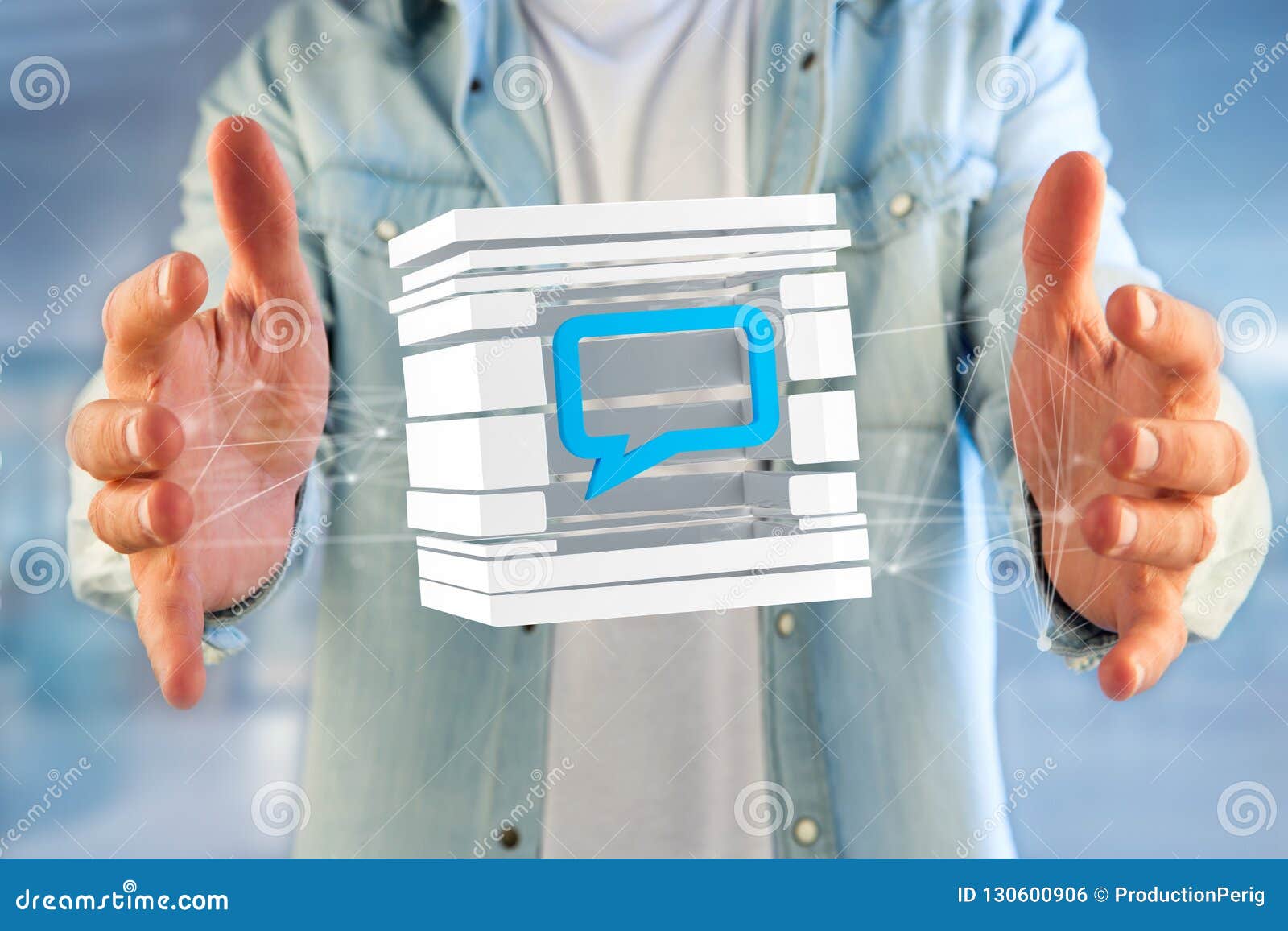 3D Rendering Blue Email Symbol Displayed in a Sliced Cube Stock Photo ...