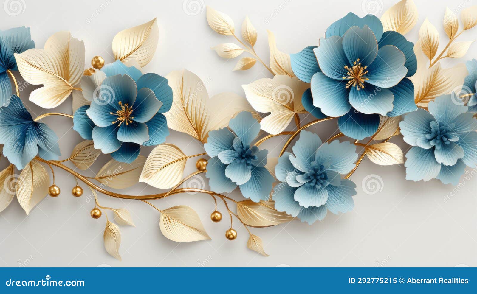3d Rendering of Blue Flowers on a White Background Stock Illustration ...
