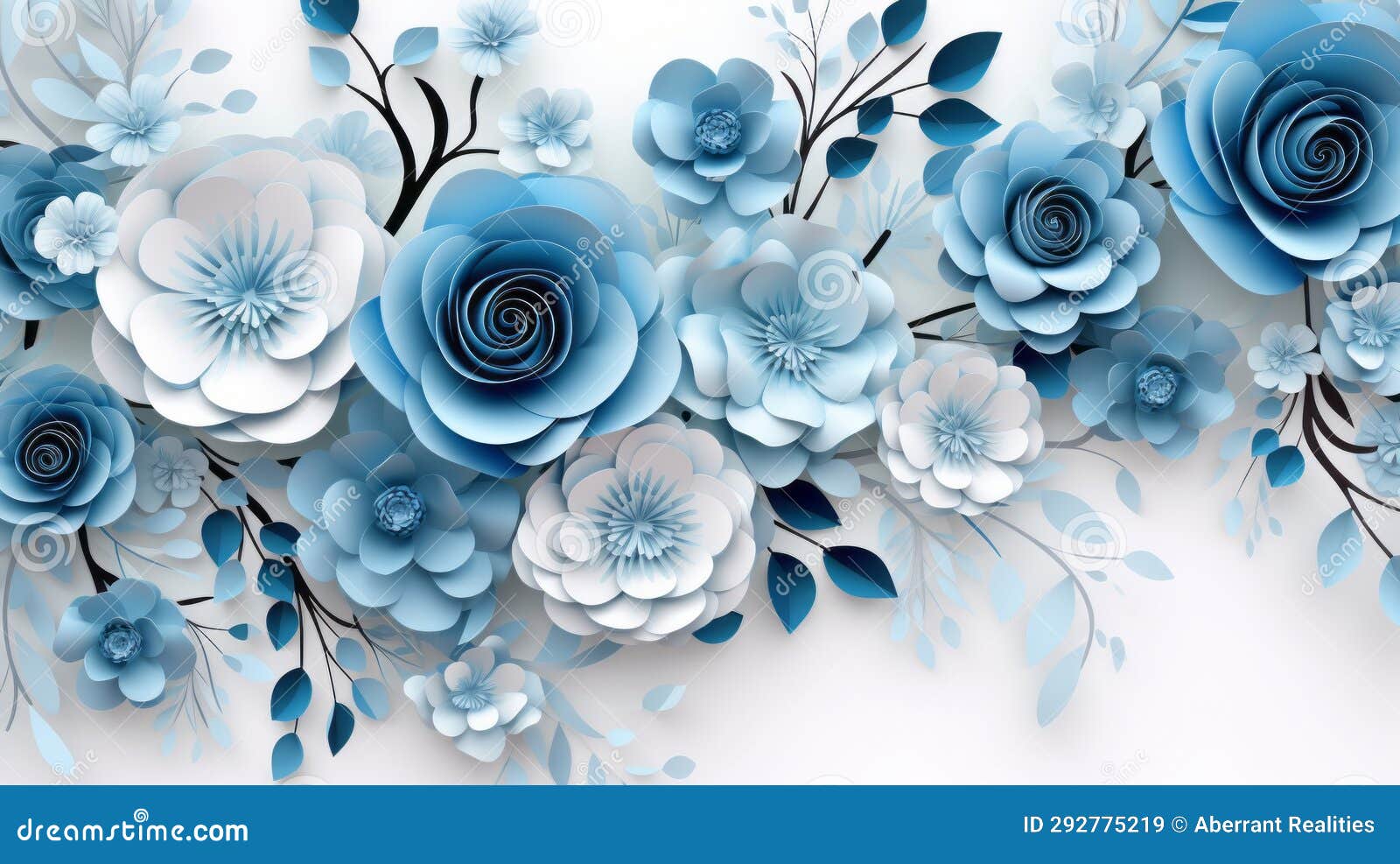 3d Rendering of Blue Flowers on a White Background Stock Illustration ...