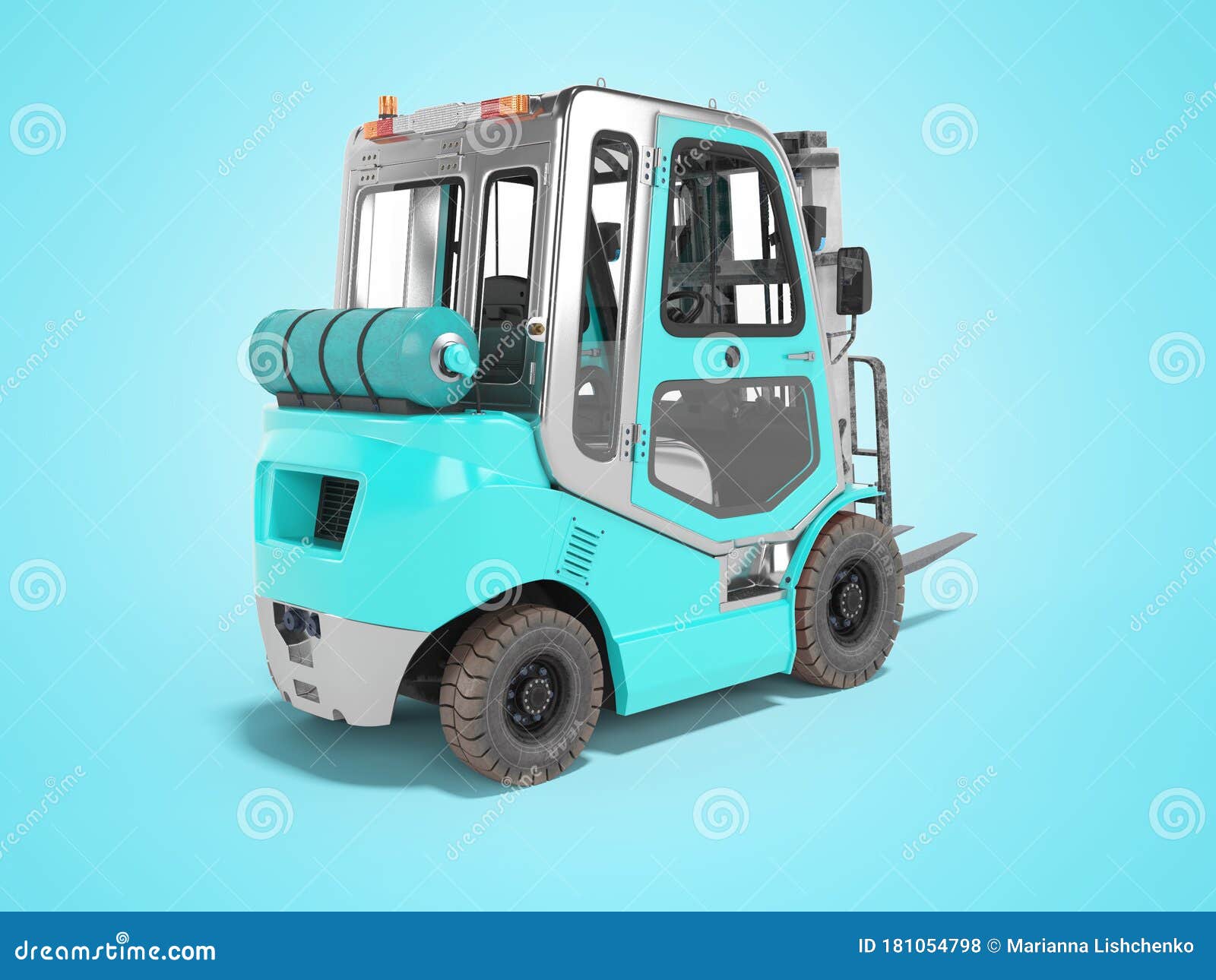 3d Rendering of Blue Forklift with Cab Rear View on Blue Background ...