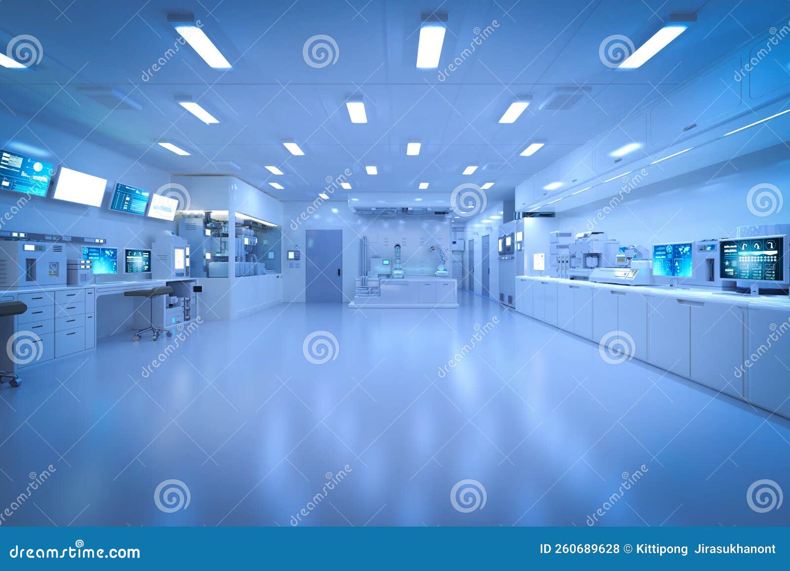 Blue Futuristic Laboratory Interior in Semiconductor Manufacturing ...