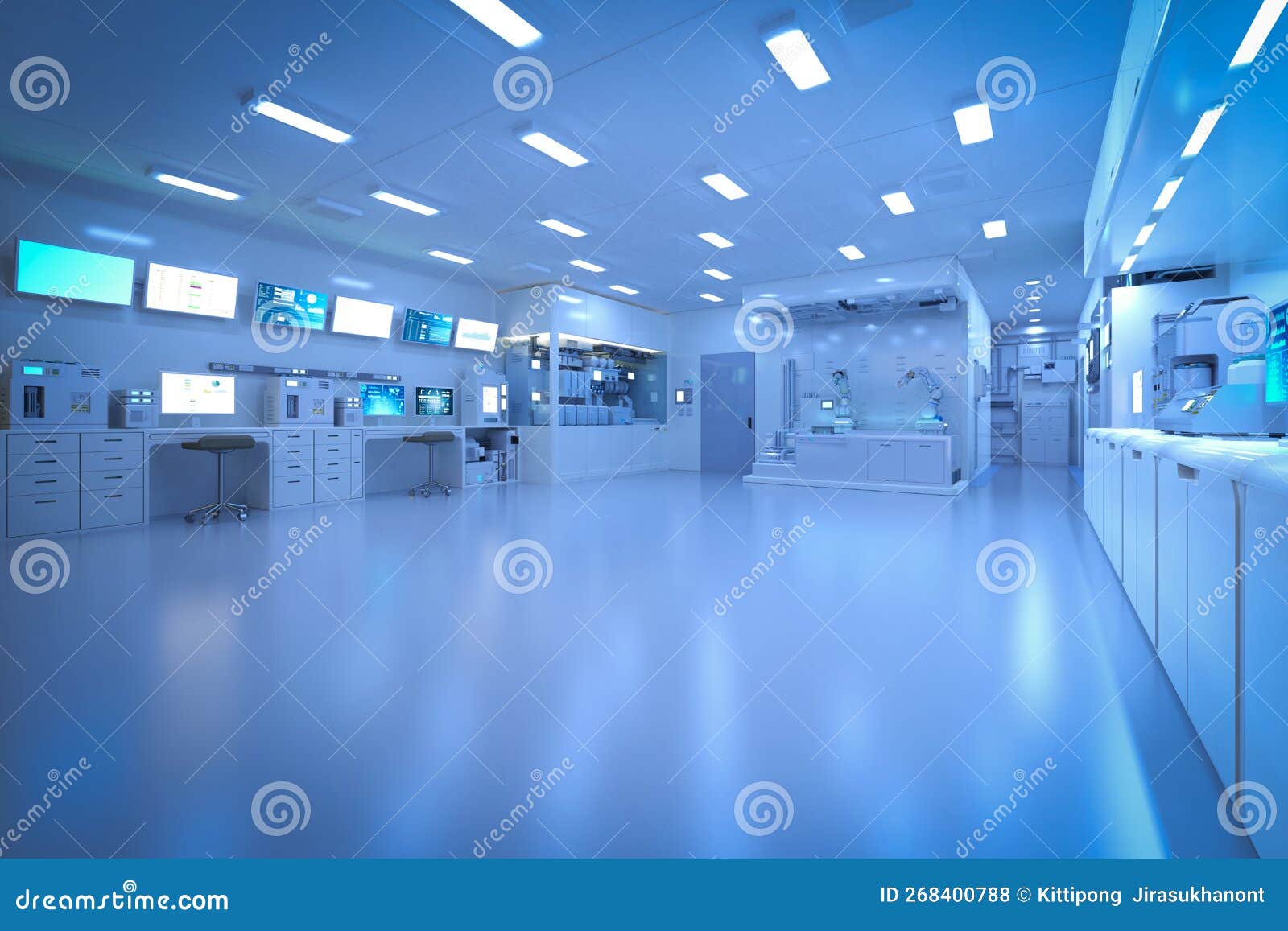 Blue Futuristic Laboratory Interior in Semiconductor Manufacturing ...