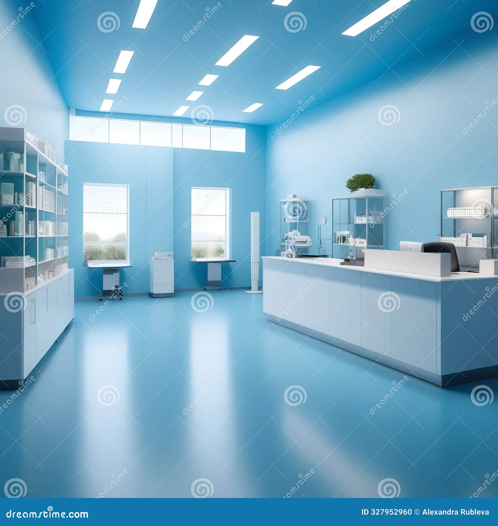 3d Rendering Blue Futuristic Laboratory Interior in Semiconductor ...
