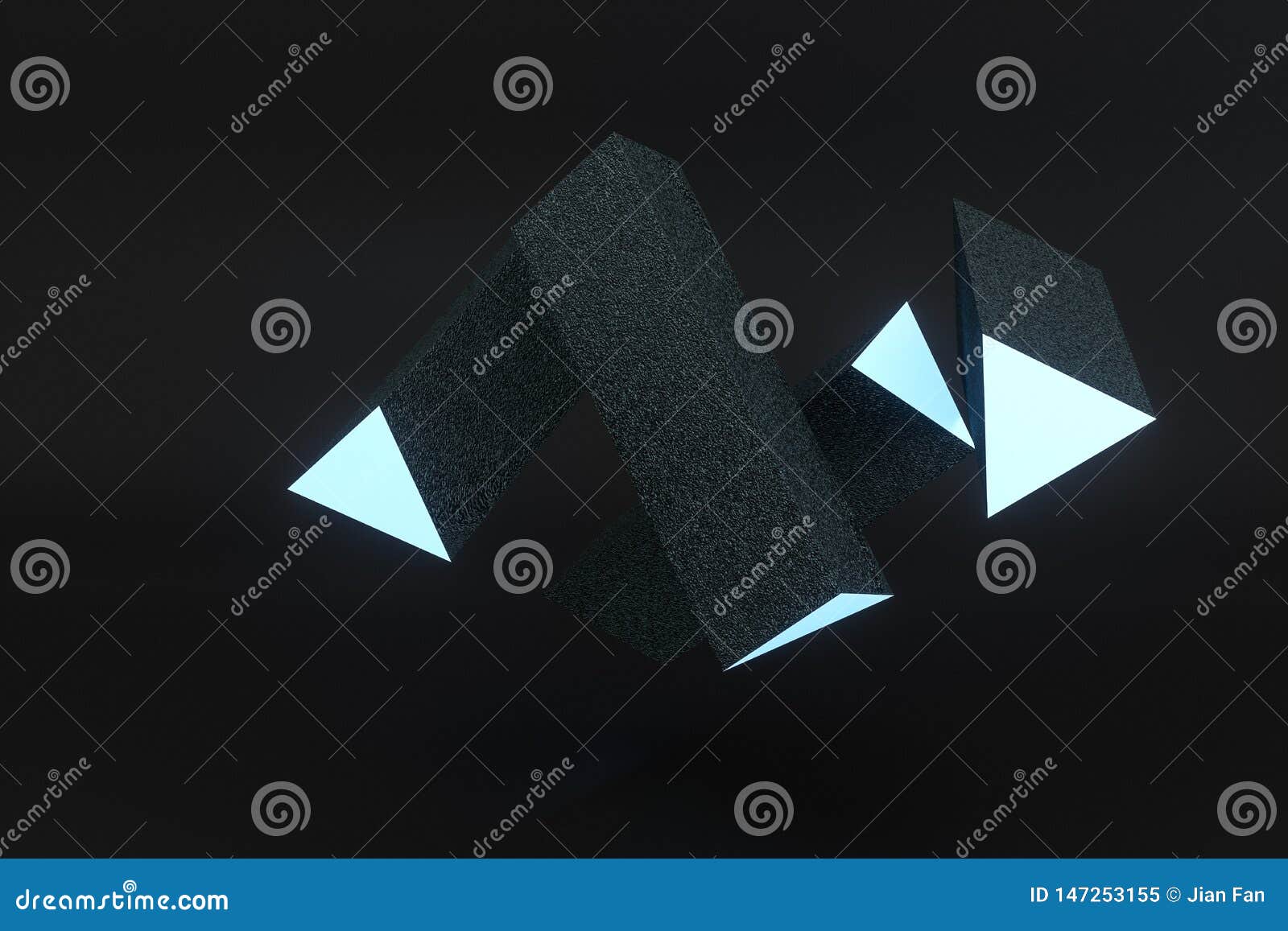 3d Rendering, Blue Glowing Triangle Pillar with Dark Background Stock ...