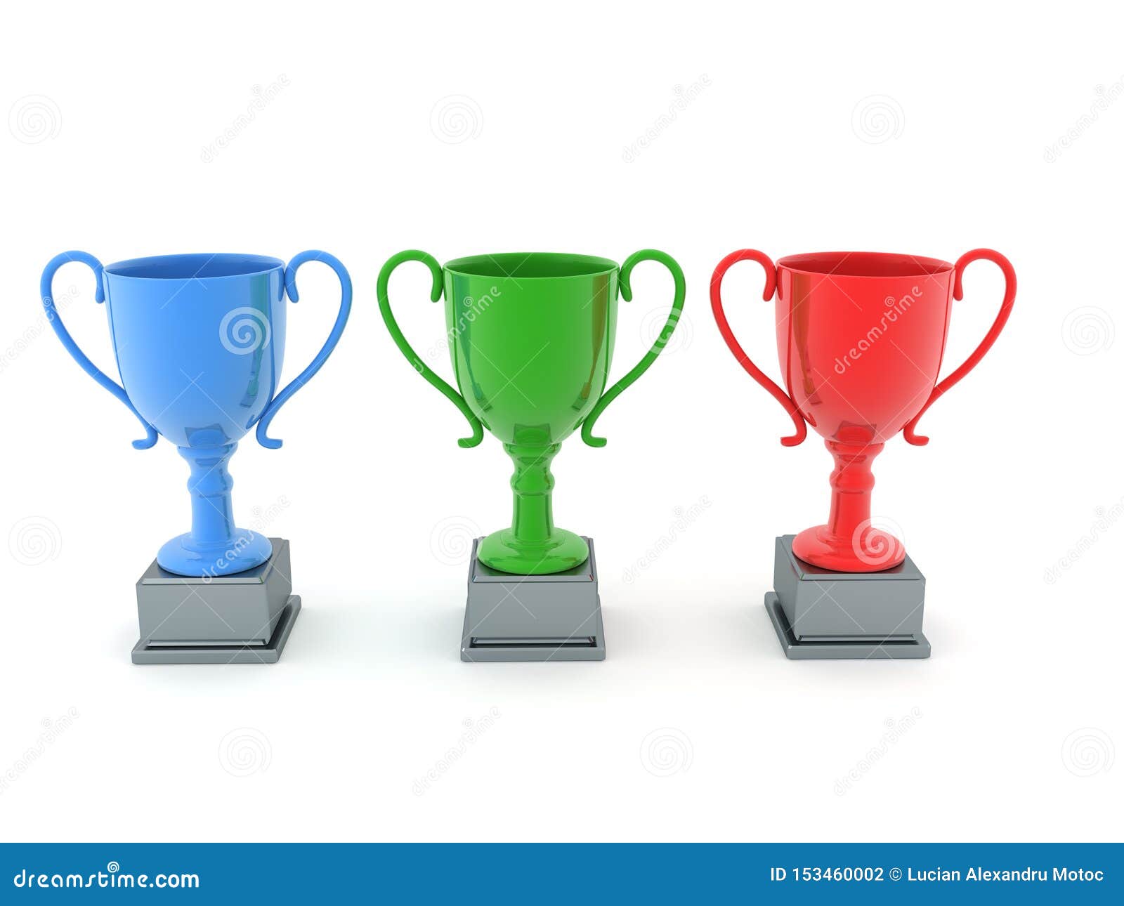 3D Rendering of Blue Green and Red Trophies Stock Illustration ...