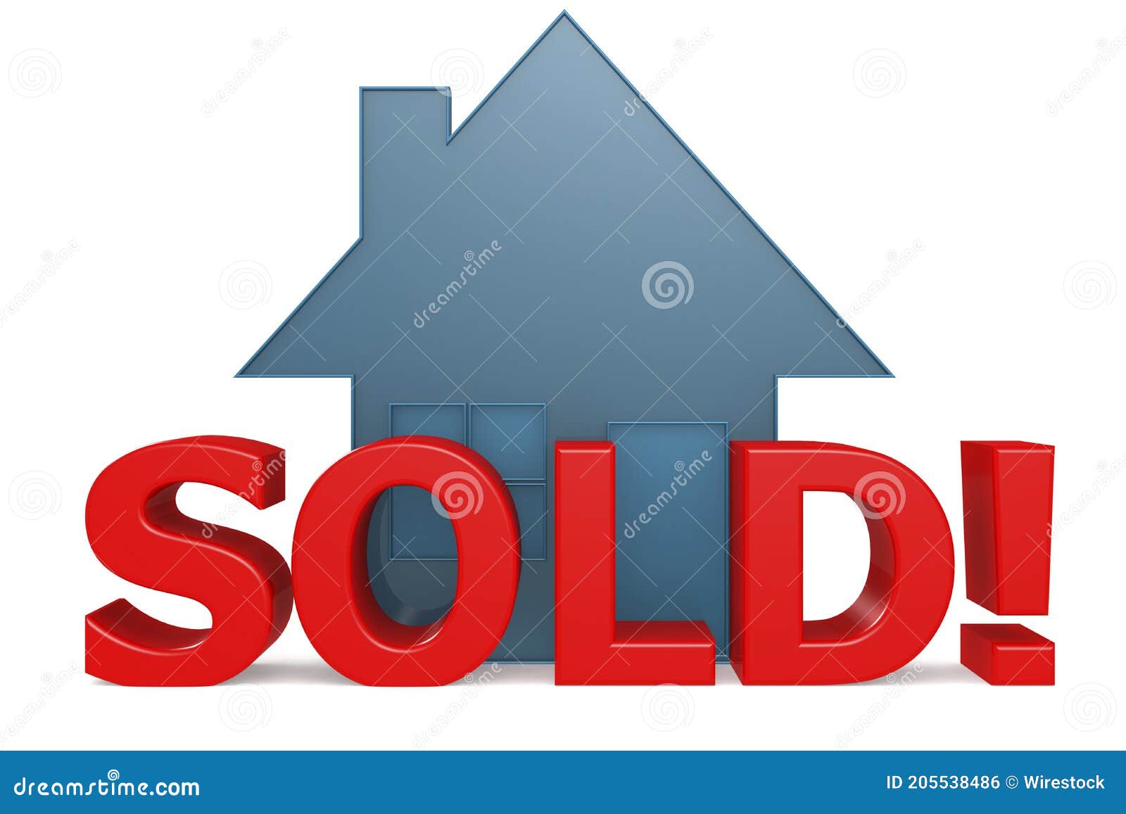 3d Rendering of a Blue House with a Red "Sold! " Writing Stock ...