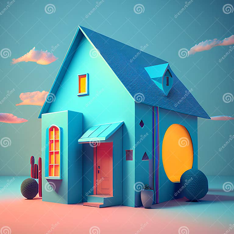 3d Rendering of a Blue House in the Sky. 3d Illustration Stock Illustration - Illustration of ...