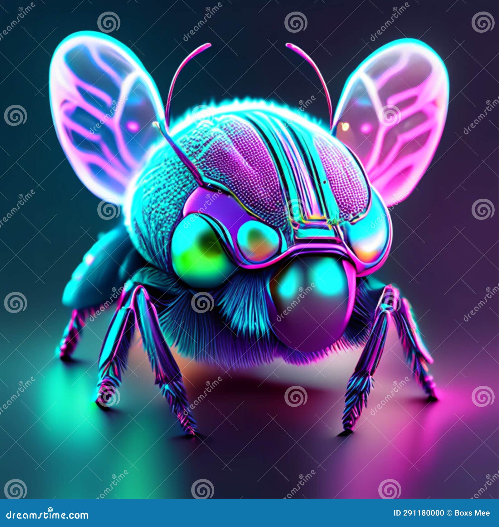 3d Rendering of a Blue Insect on a Black Background with Neon Lights ...