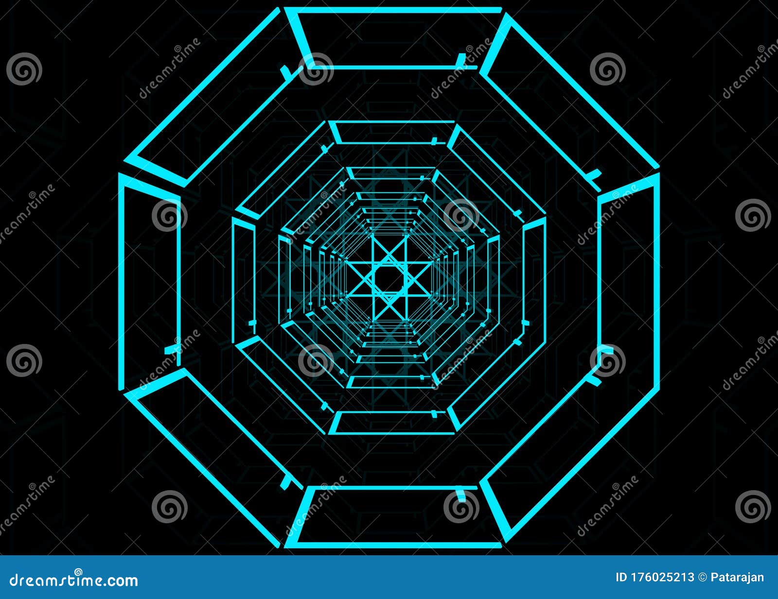 3d Rendering. Blue Light Pattern Along the Octagon Tunnel Way Stock ...