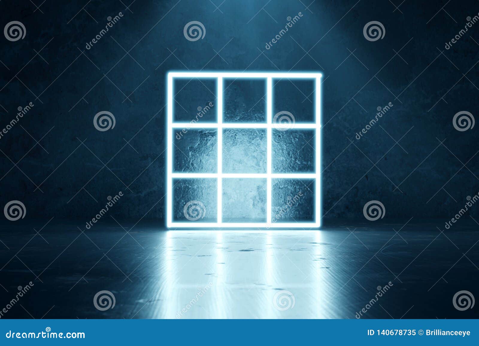 3d Rendering of Blue Lighten Mesh Shape with Light Beam and Grunge Wall ...