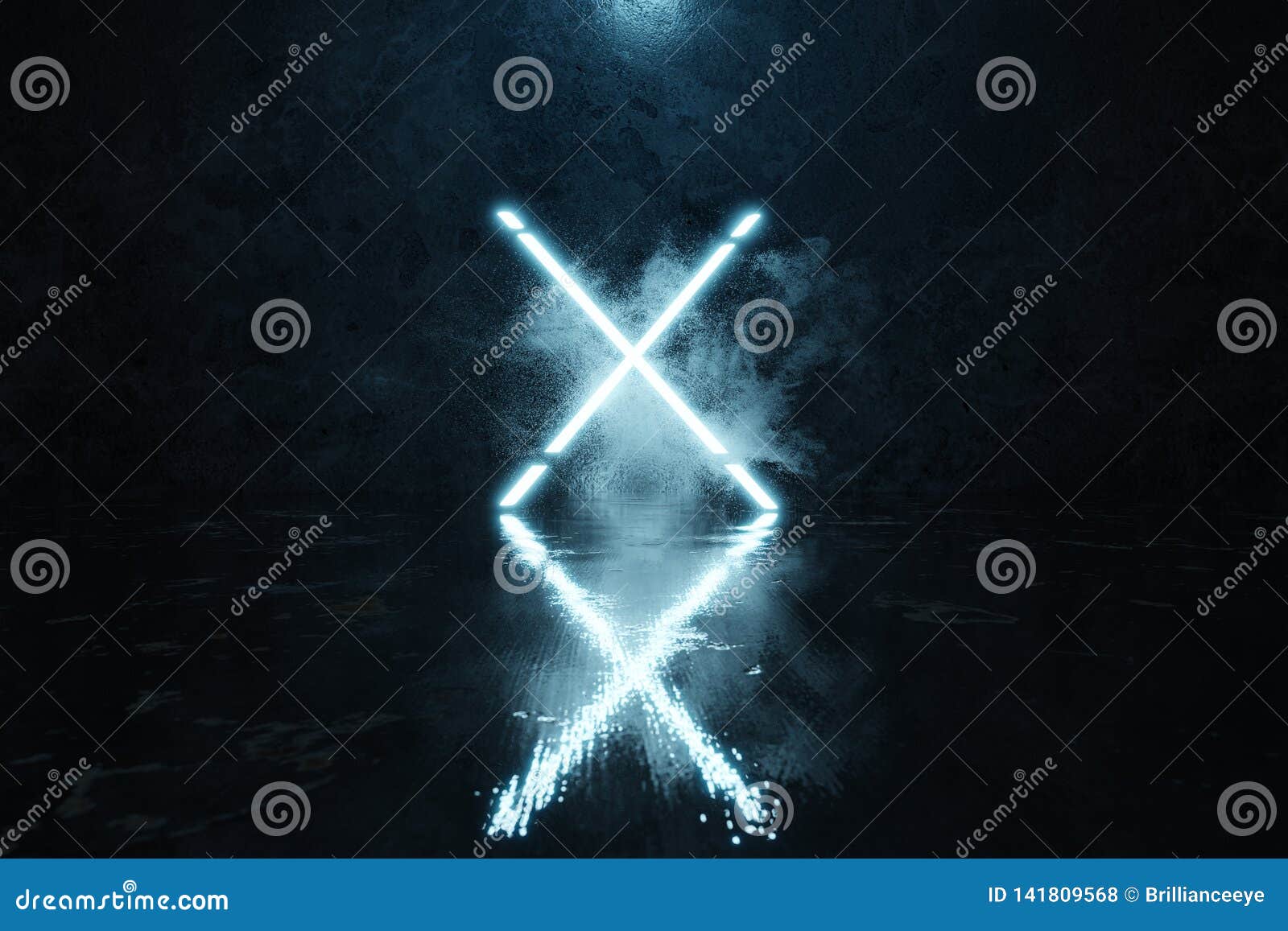 3d Rendering of Blue Lighten X Shape with Light Spot in Front of Grunge ...