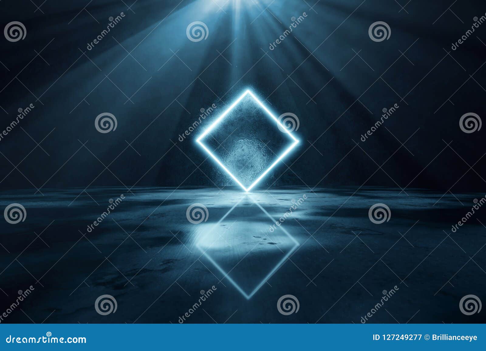 3d Rendering of Blue Lighten Square Shape with Light Beam in Fro Stock ...