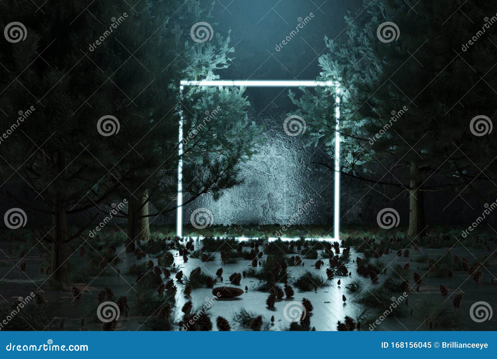 3d Rendering Of Lighten Square Frame Covered By Blue And Yellow ...