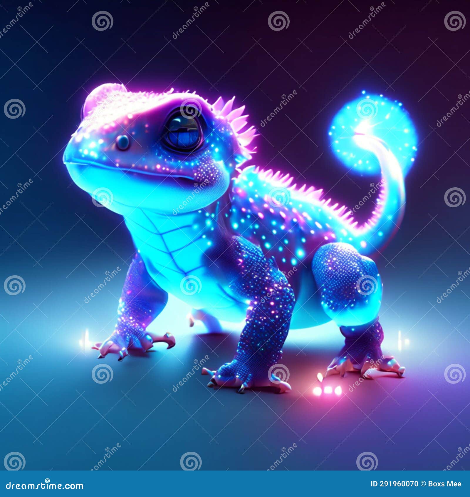 3d Rendering of a Blue Lizard in Neon Light on a Dark Background ...