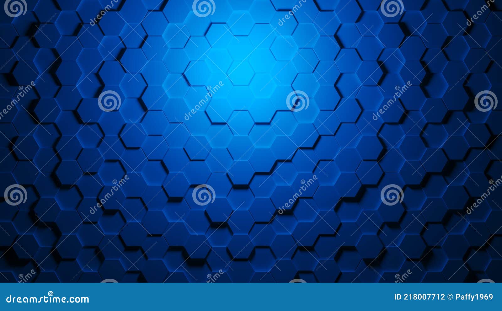 3D Rendering of Blue Octagons Background with Light Spot in Center ...