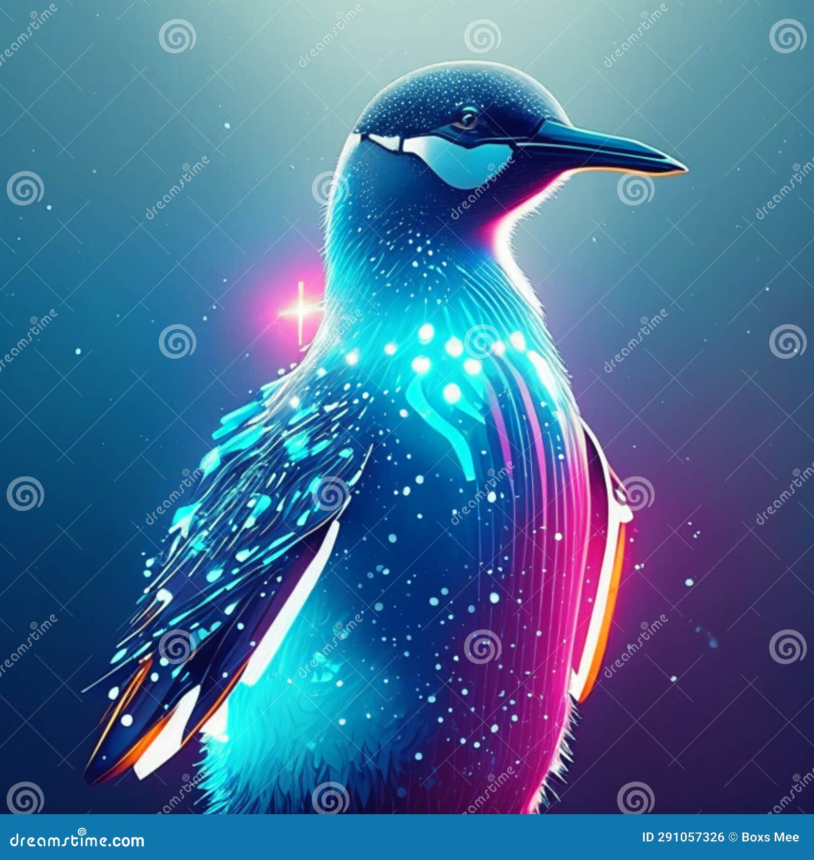 3d Rendering of a Blue Penguin with Neon Lights in the Background ...
