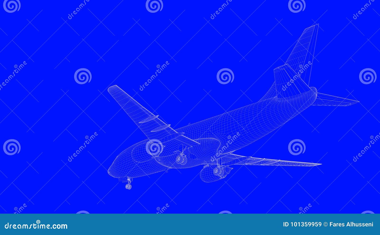 3d Rendering of a Blue Print Airplane in White Lines on a Blue B Stock ...