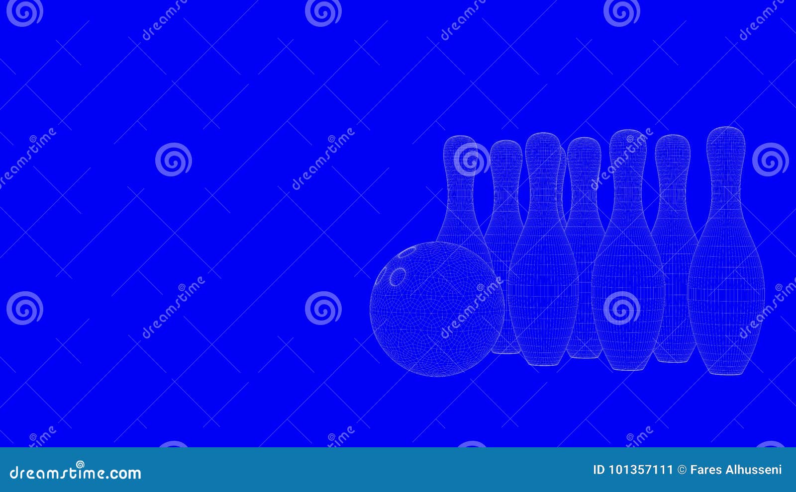 3d Rendering of a Blue Print Bowling in White Lines on a Blue Ba Stock ...