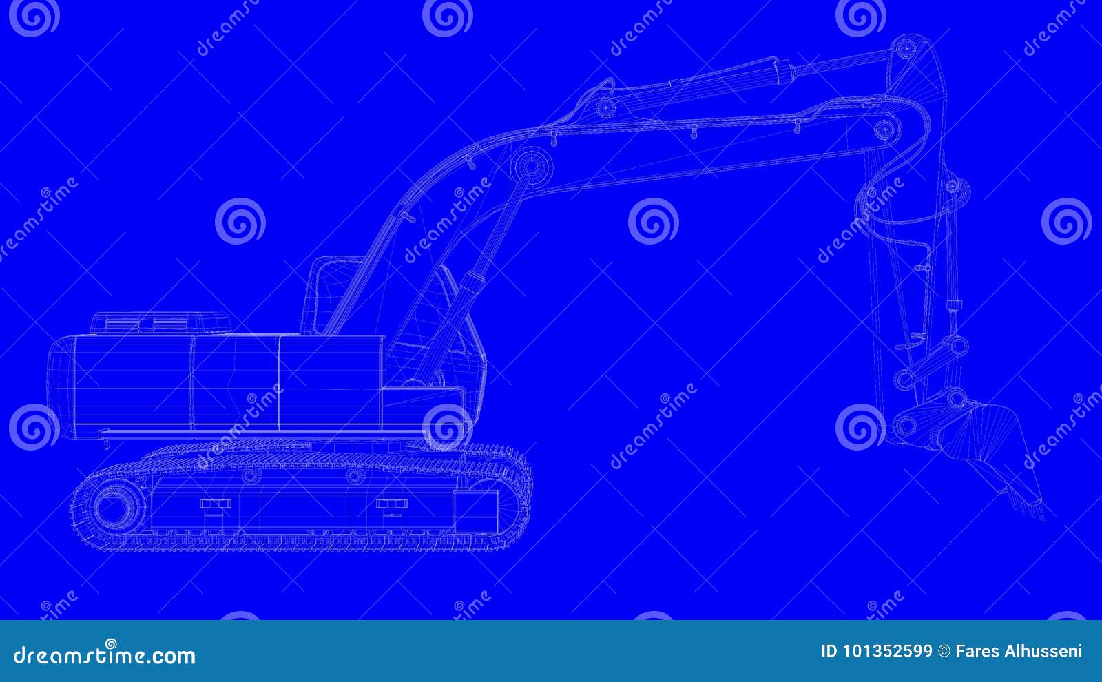 3d Rendering of a Blue Print Digger in White Lines on a Blue Background ...