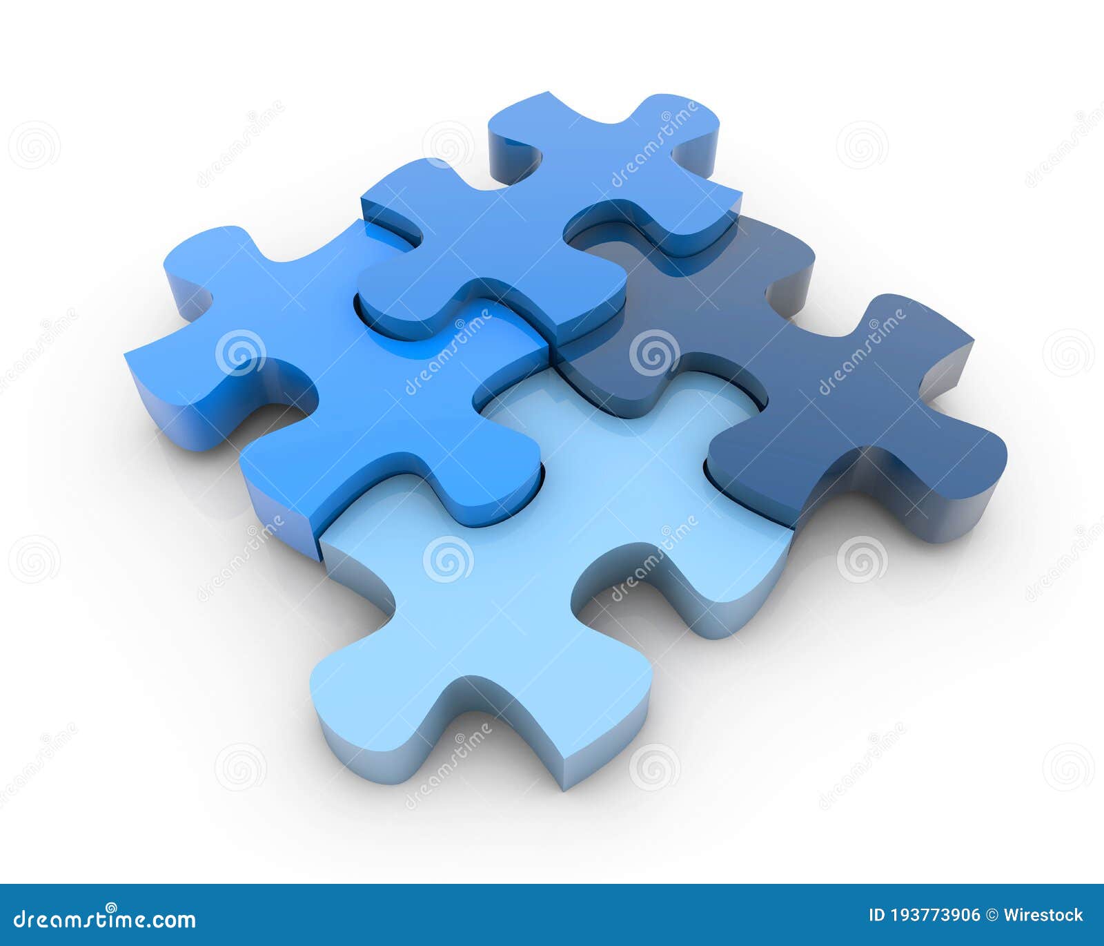 3D Rendering of Blue Puzzle Pieces Isolated on a White Background Stock ...