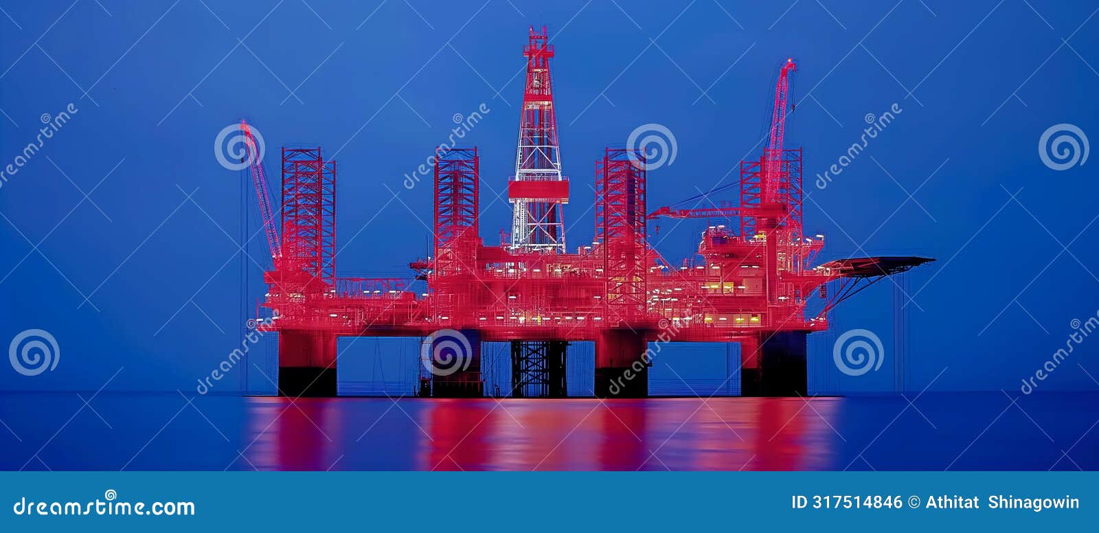 3D Rendering , Blue Screen Oil Rig Constructtion Plant Overlay with Red ...