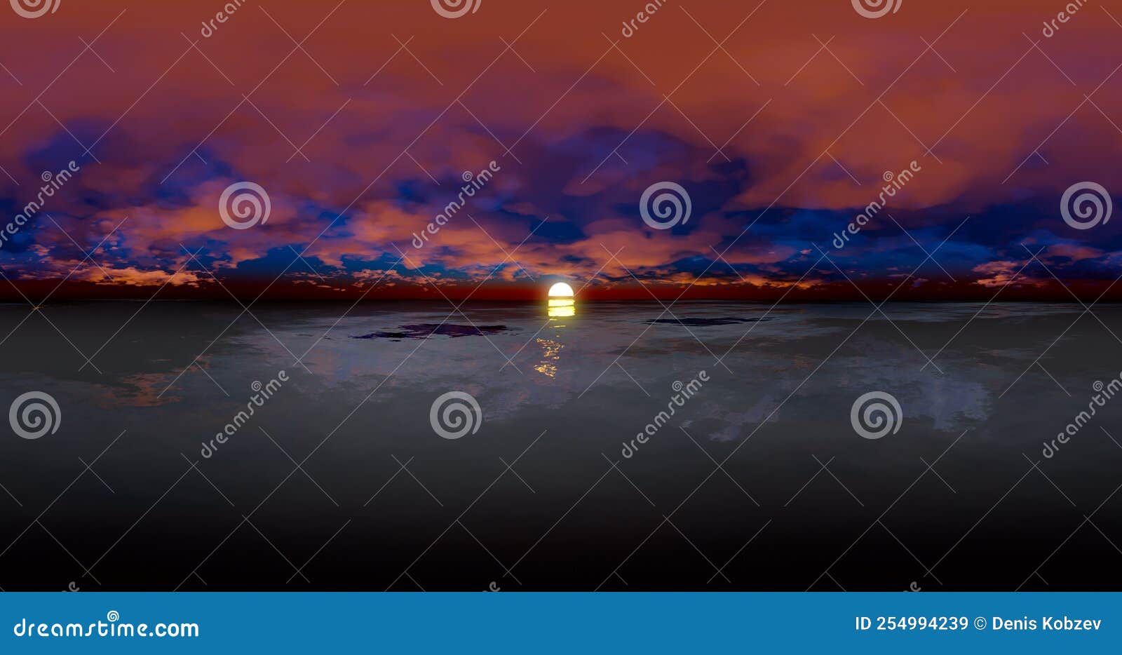 3D Rendering. Blue Sky with Clouds at Sunset or Sunrise. Environment ...