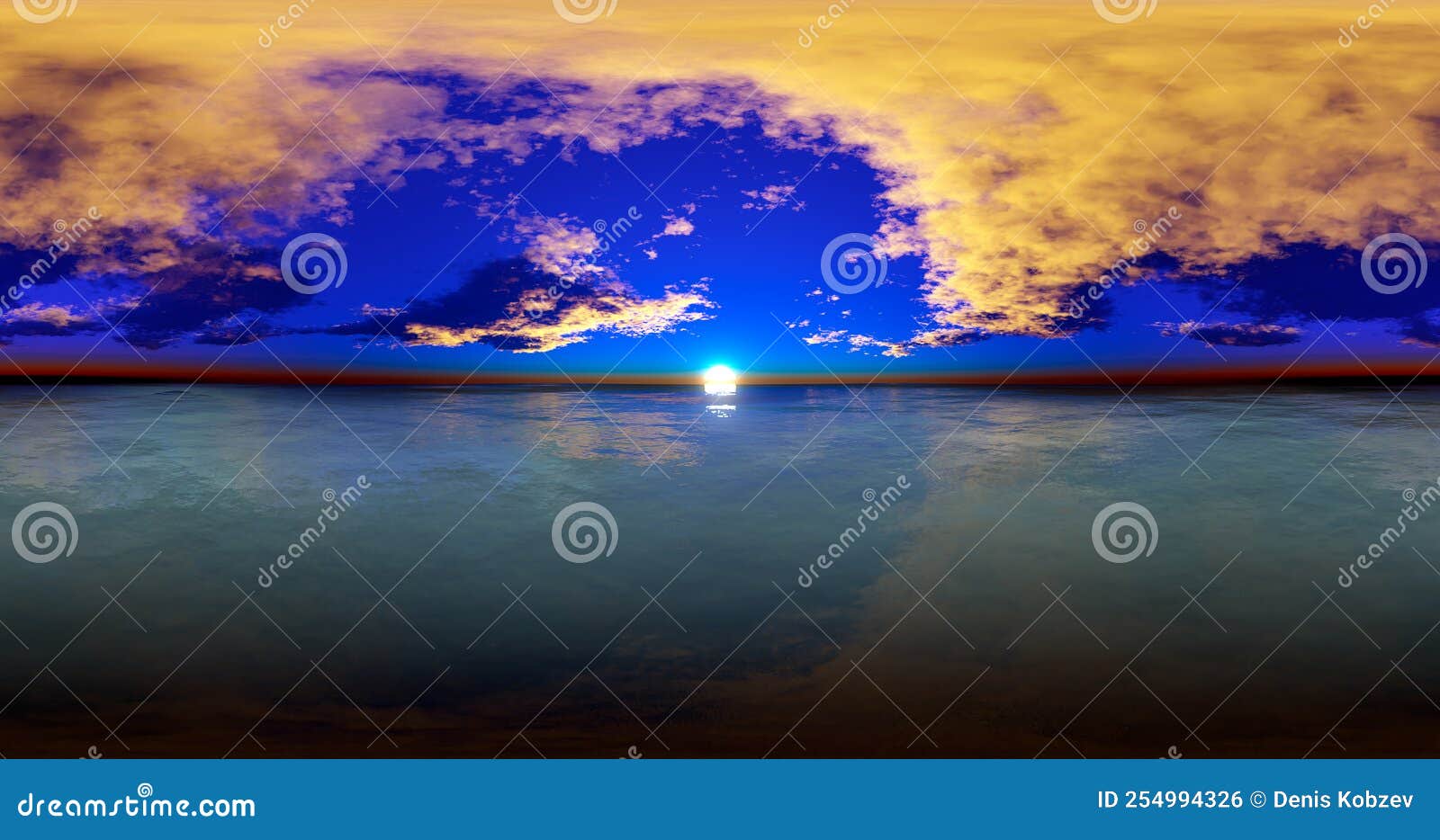 3D Rendering. Blue Sky with Clouds at Sunset or Sunrise. Environment ...