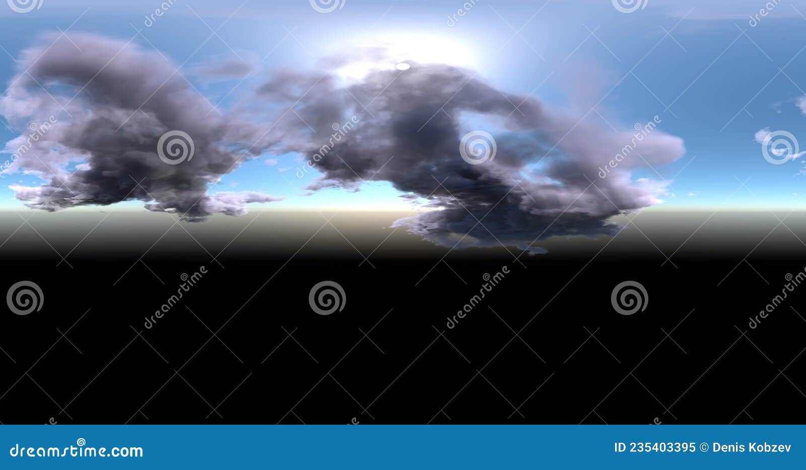 3D Rendering. Blue Sky with Thunderstorm Clouds at Sunset or Sunrise ...