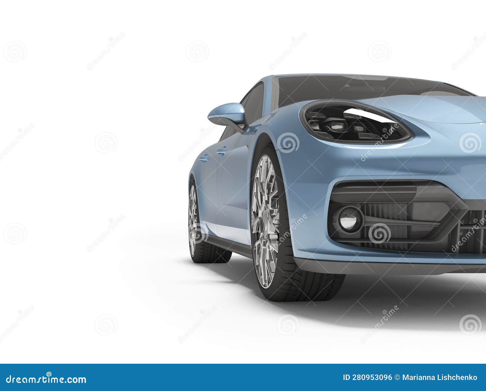 3D Rendering of Blue Sports Car on White Background with Shadow Stock ...
