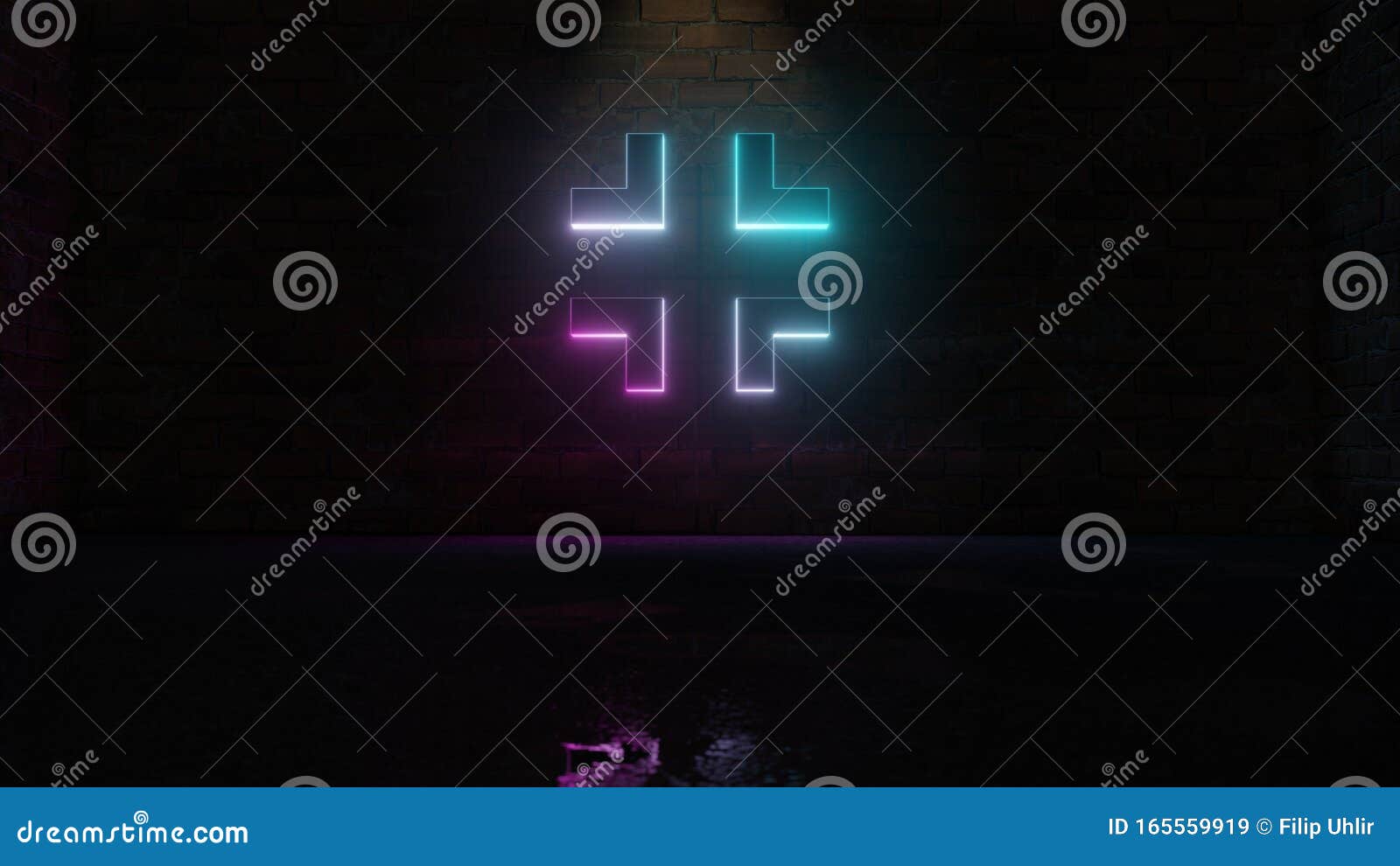 3D Rendering of Blue Violet Neon Symbol of Exit Icon on Brick Wall 库存例证 ...