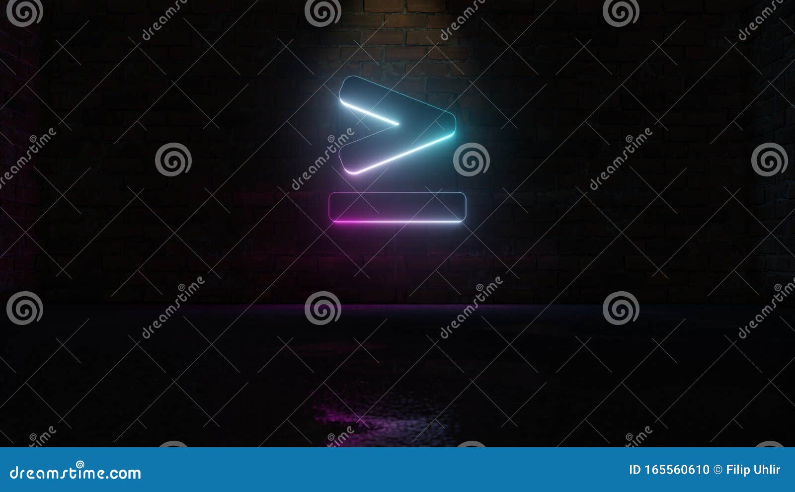3D Rendering of Blue Violet Neon Symbol of Greater Than Equal Icon on ...