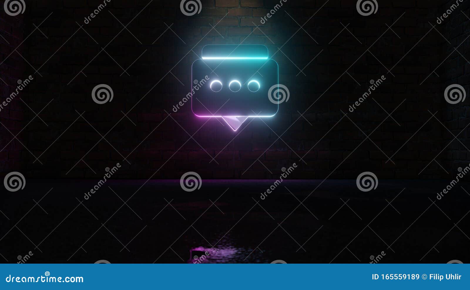 3D Rendering of Blue Violet Neon Symbol of Two Rounded Chat Bubbles ...