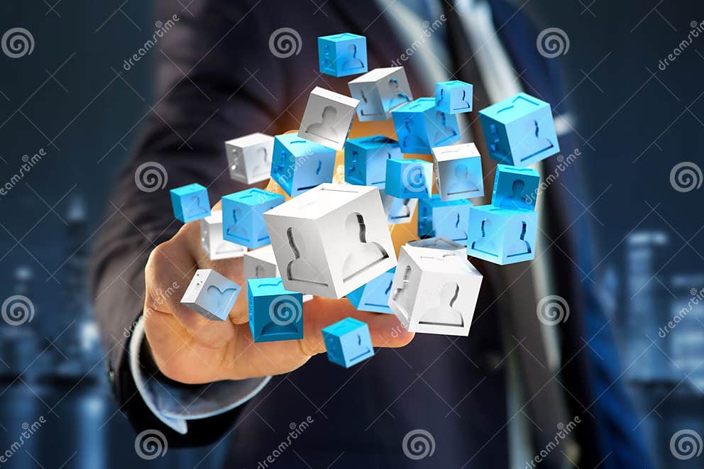 3d Rendering Blue and White Cube on a Futuristic Interface Stock Image ...