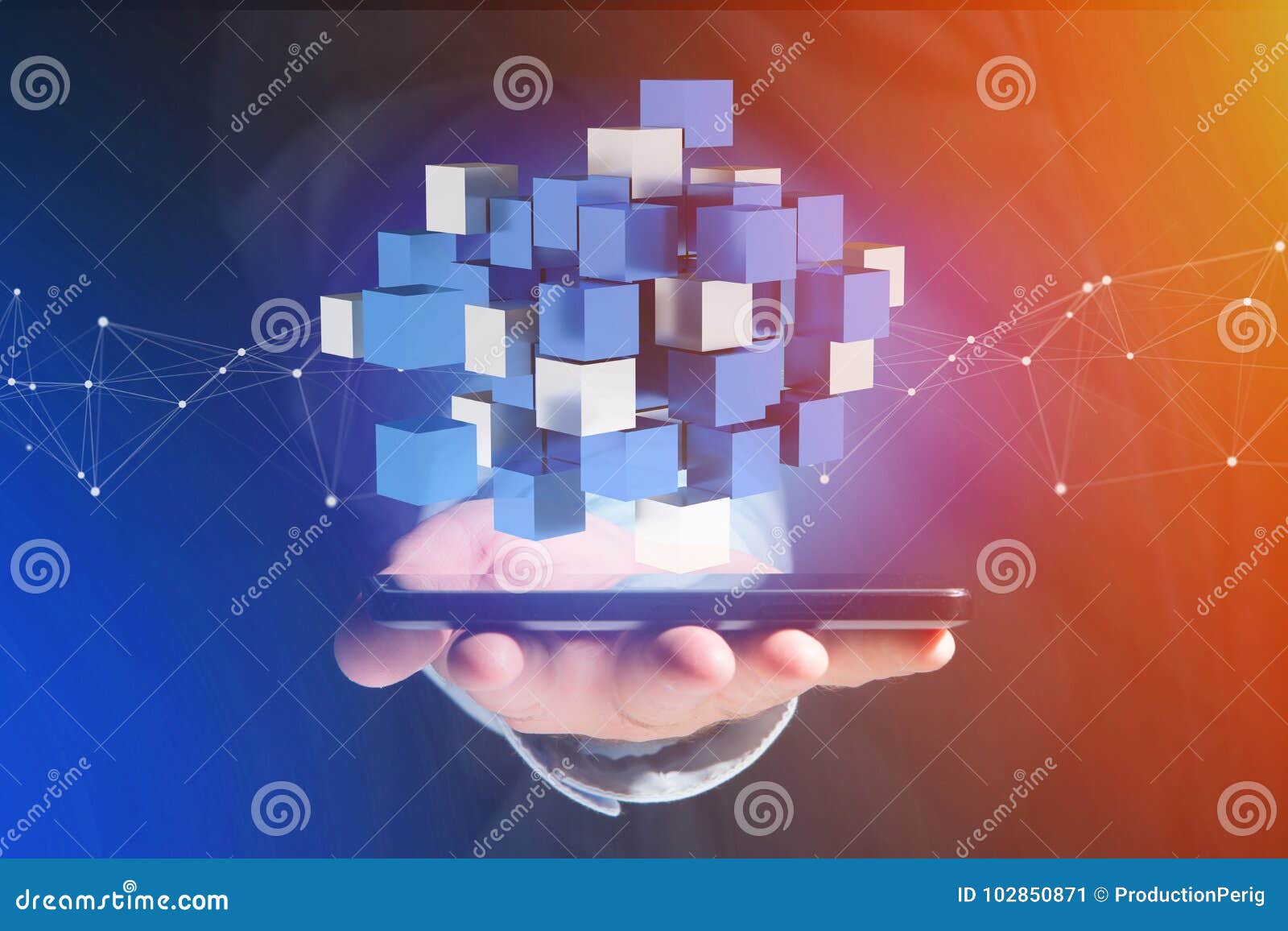 3d Rendering Blue and White Cube on a Futuristic Interface Stock Image ...