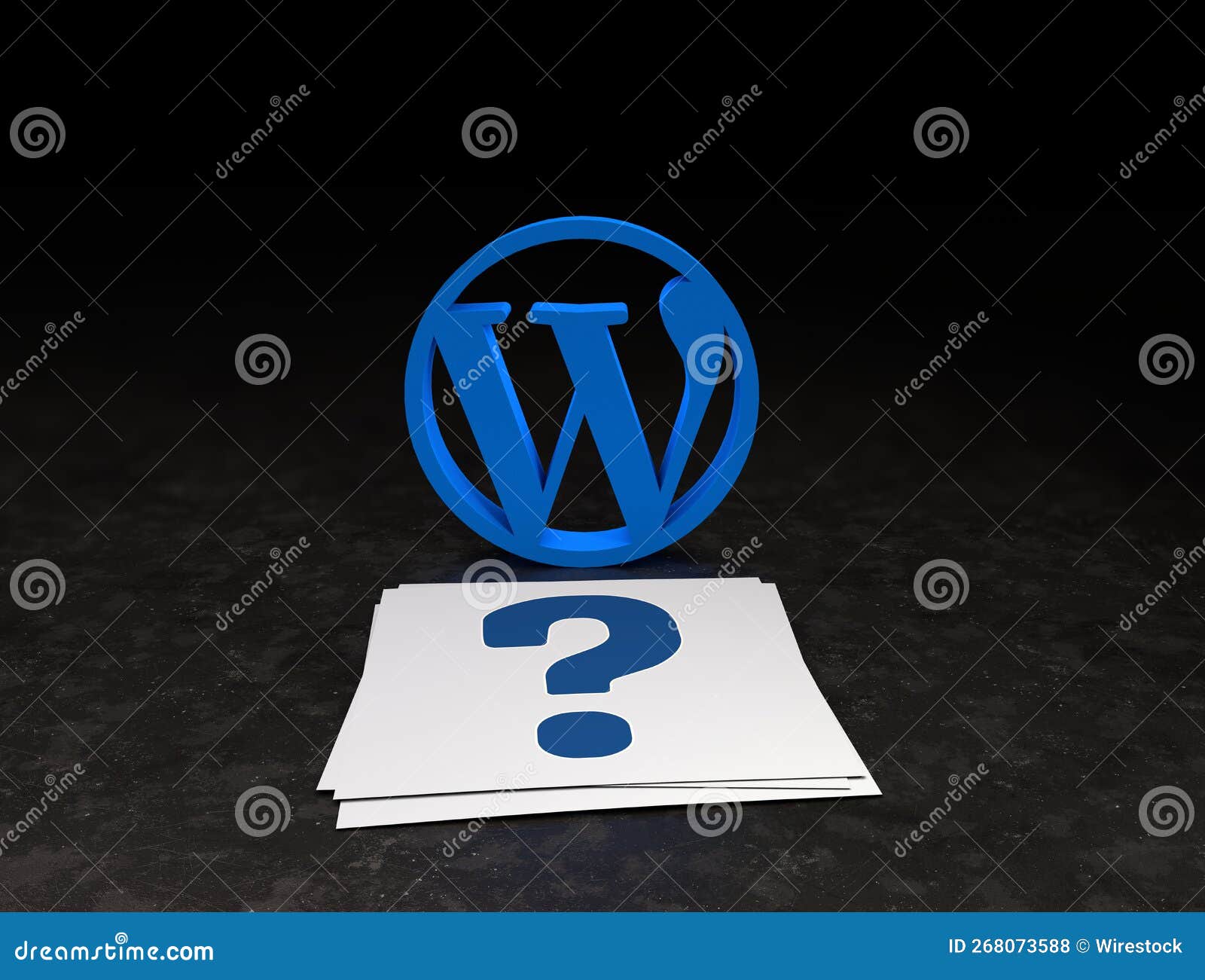3d Rendering of the Blue WordPress Logo and a Question Mark Sign on the ...