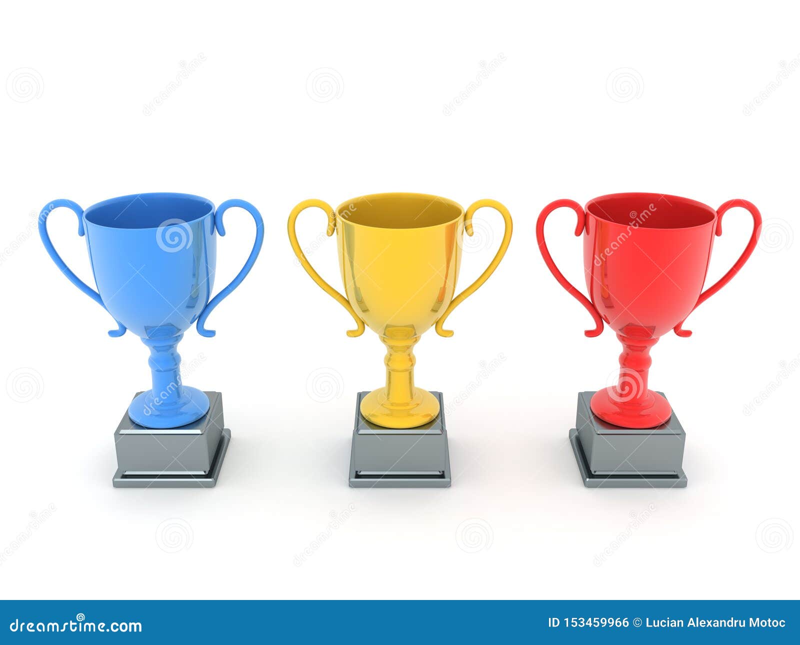 3D Rendering of Blue Yellow and Red Trophies Stock Illustration ...