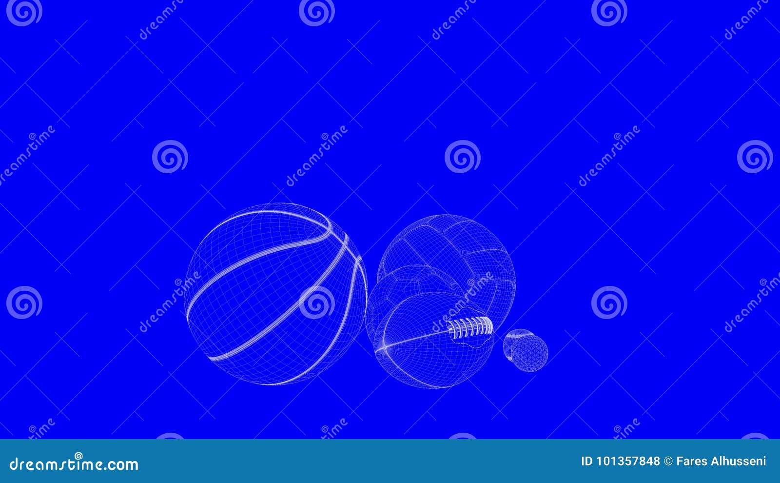 3d Rendering of a Blueprint Balls in White Lines on a Blue Background ...