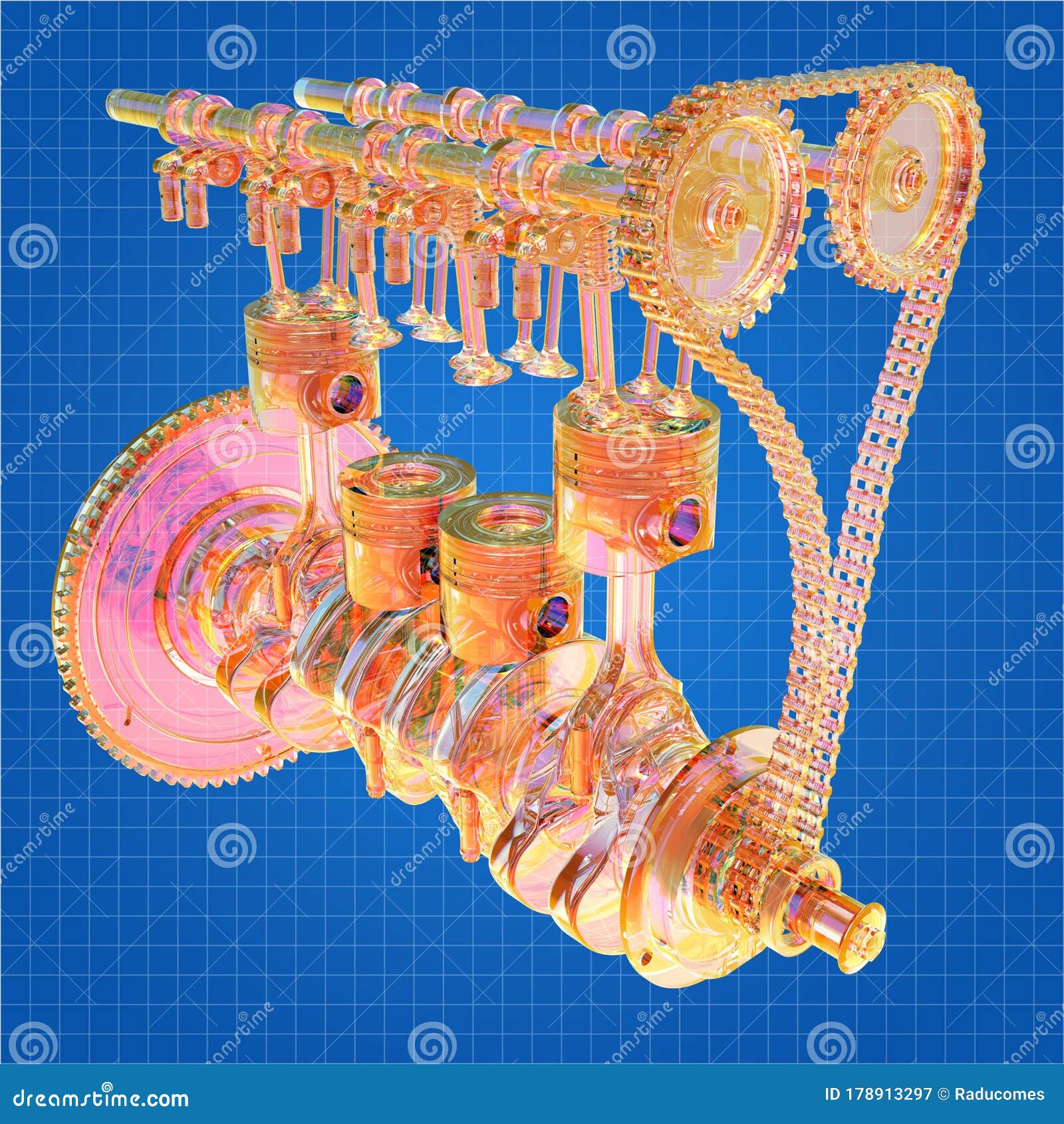 3D Rendering - Blueprint Glass View of an Inline Engine Stock ...