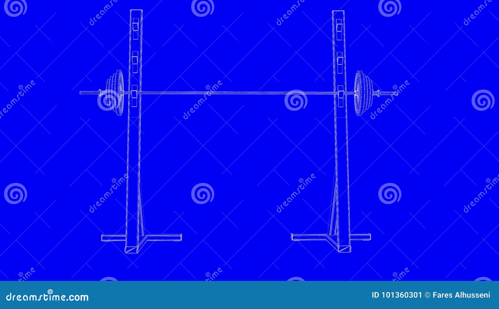 3d Rendering of a Blueprint Gym Equipments in White Lines on a B Stock ...