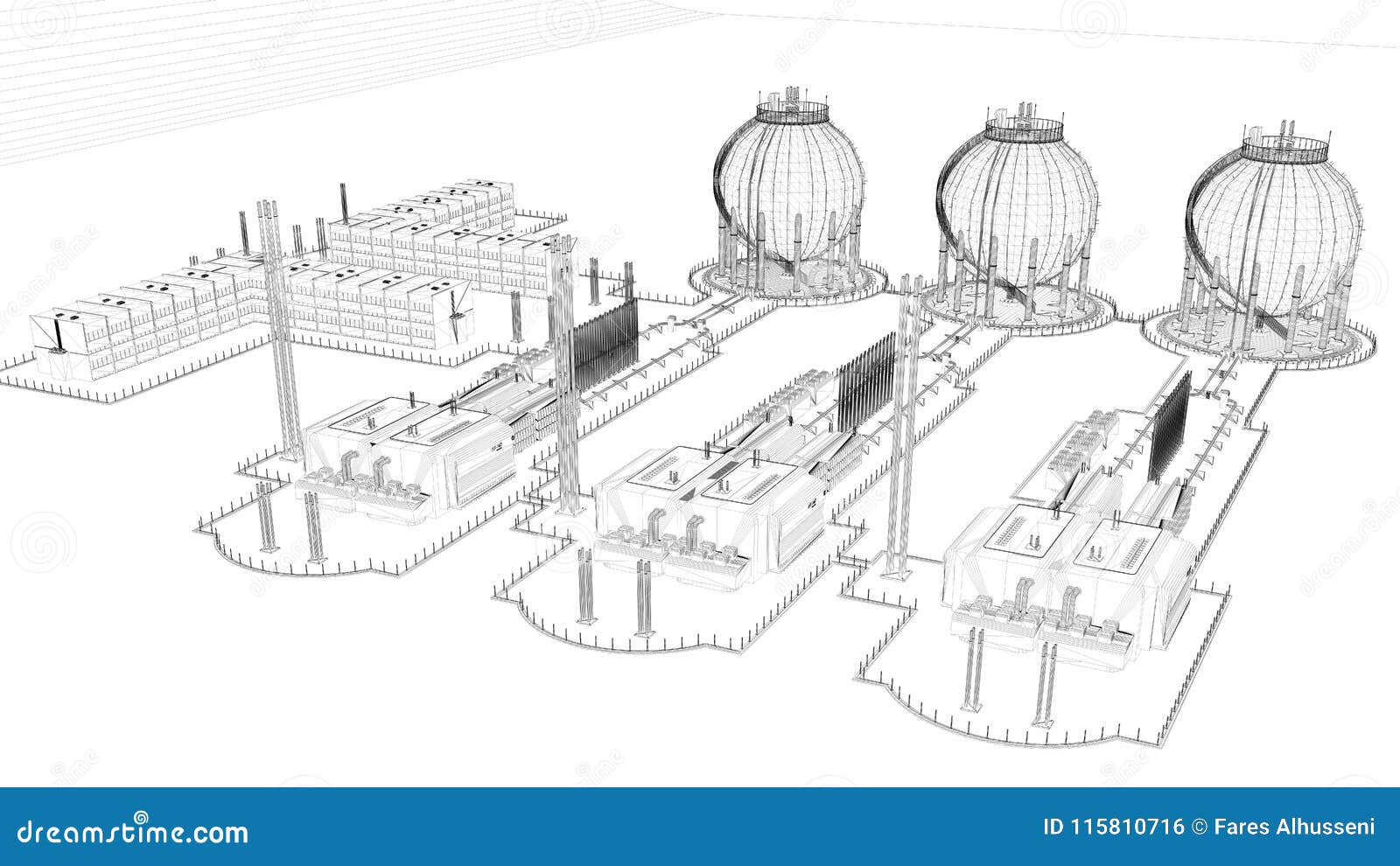 3d Rendering of a Blueprint Industrial City with Detailed Object Stock ...