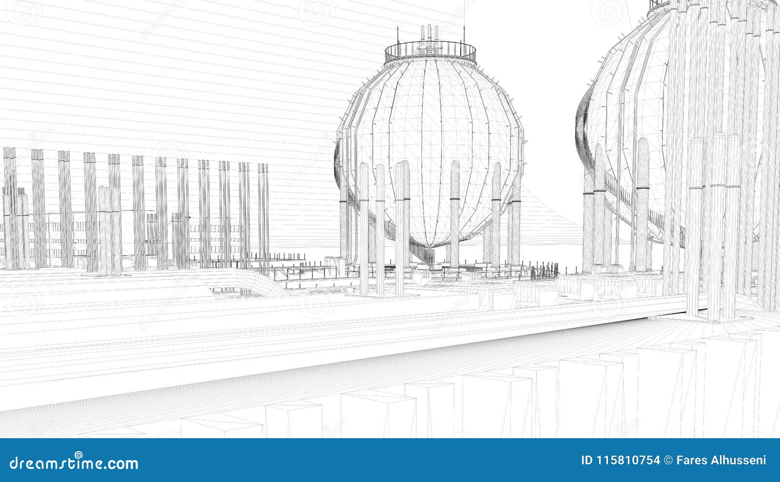 3d Rendering of a Blueprint Industrial City with Detailed Object Stock ...