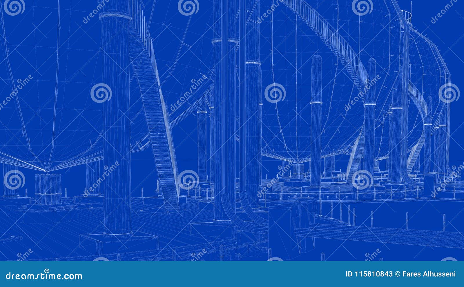 3d Rendering of a Blueprint Industrial City with Detailed Object Stock ...