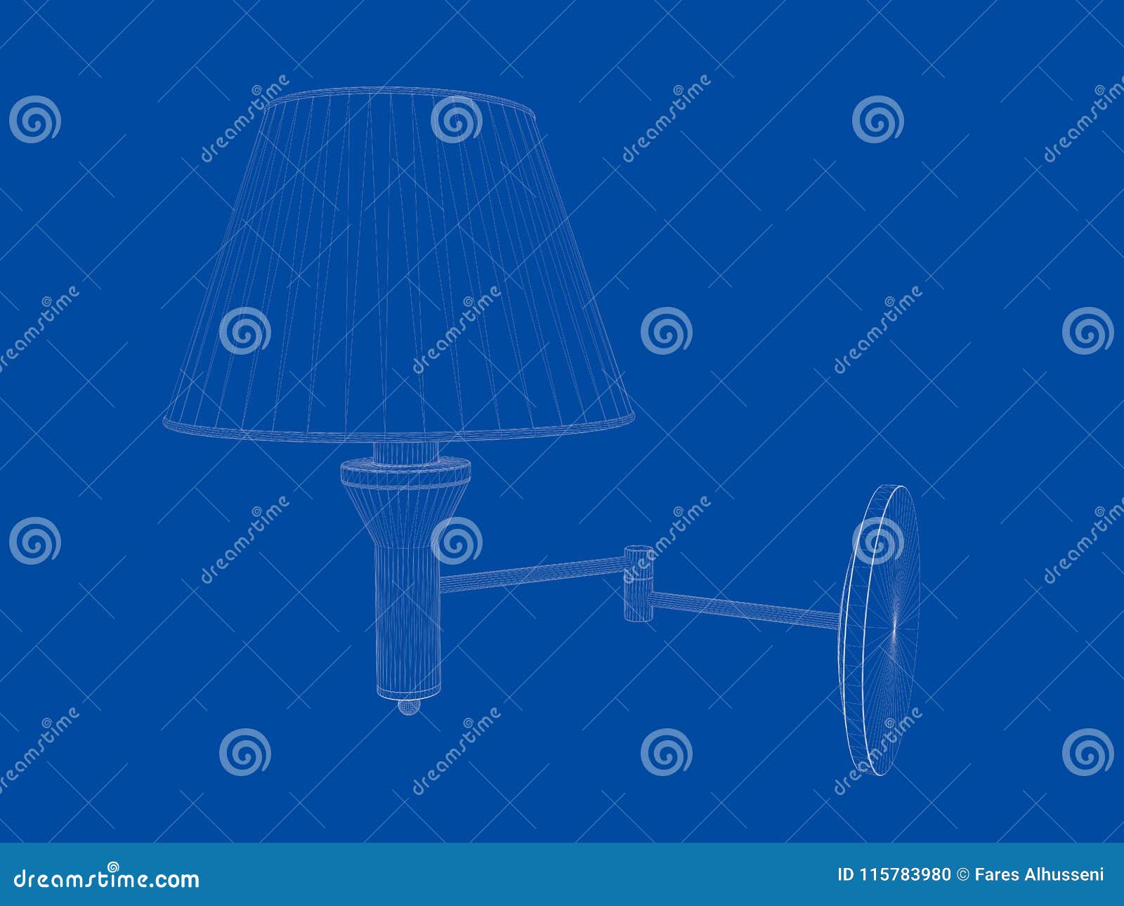 3d Rendering of a Blueprint Lamp Light Holder Isolate on a Blue Stock ...