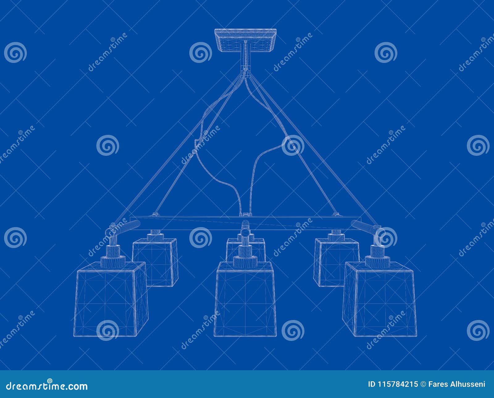 3d Rendering of a Blueprint Lamp Light Holder Isolate on a Blue Stock ...