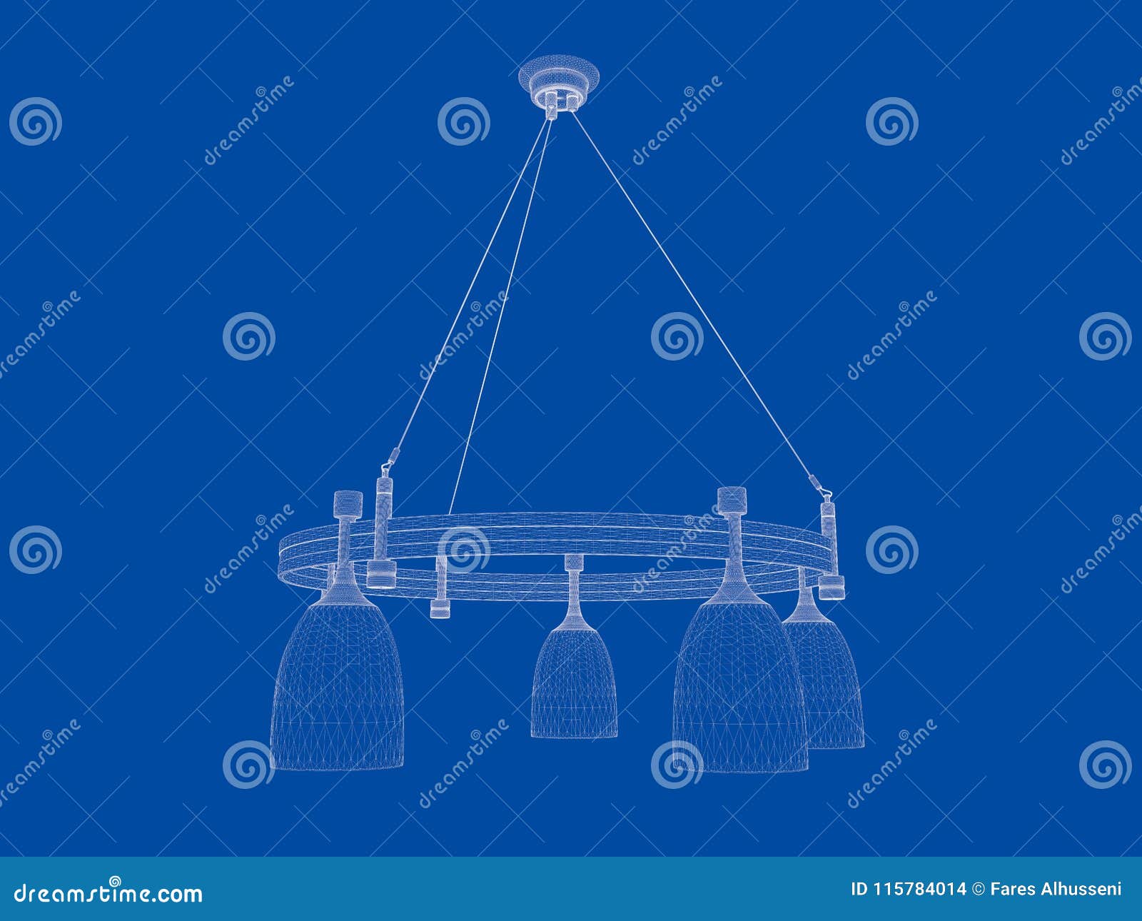 3d Rendering of a Blueprint Lamp Light Holder Isolate on a Blue Stock ...